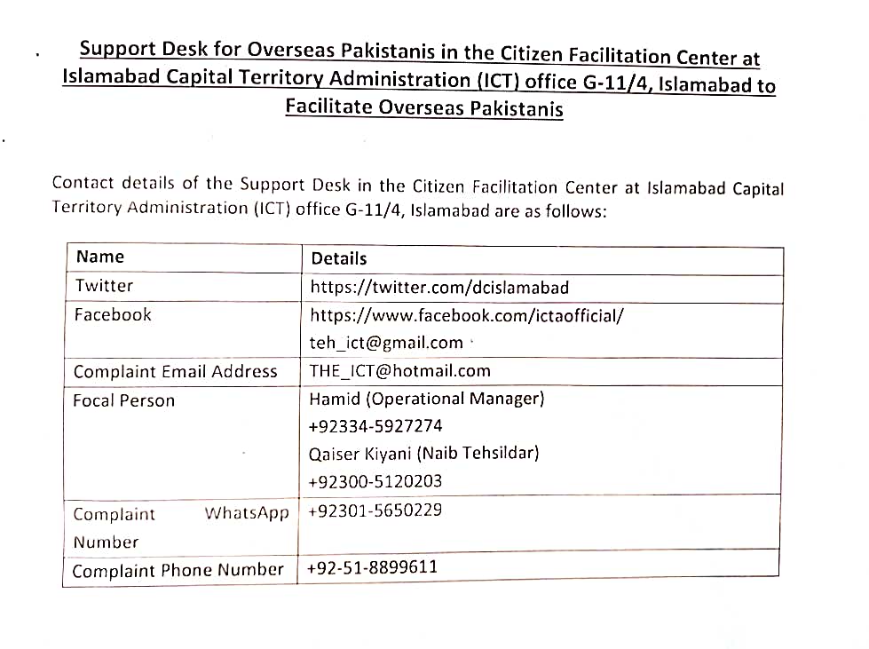 Complaint Cell – Overseas Pakistanis Foundation